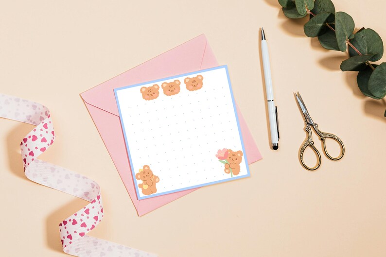 4 Designs Bear Theme Printable Notepad 3x3 Inch Digital Download Memo ...