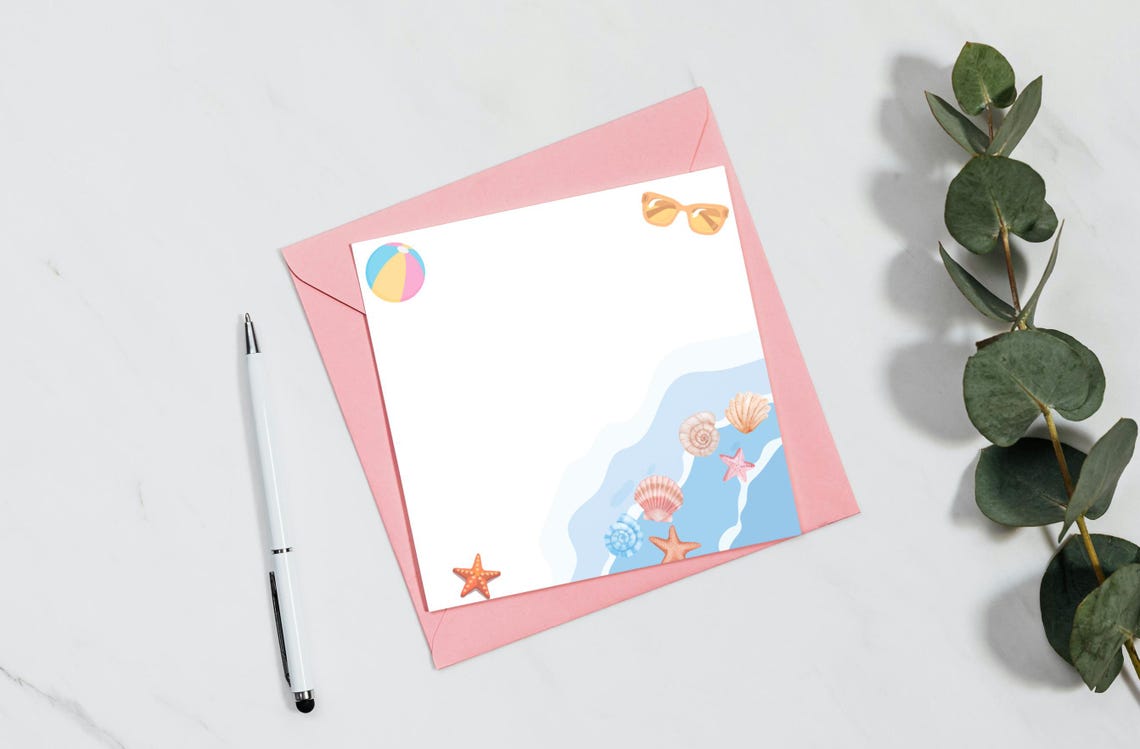 4 Designs Beach Theme Printable Notepad 3x3 Inch Digital Download Memo ...