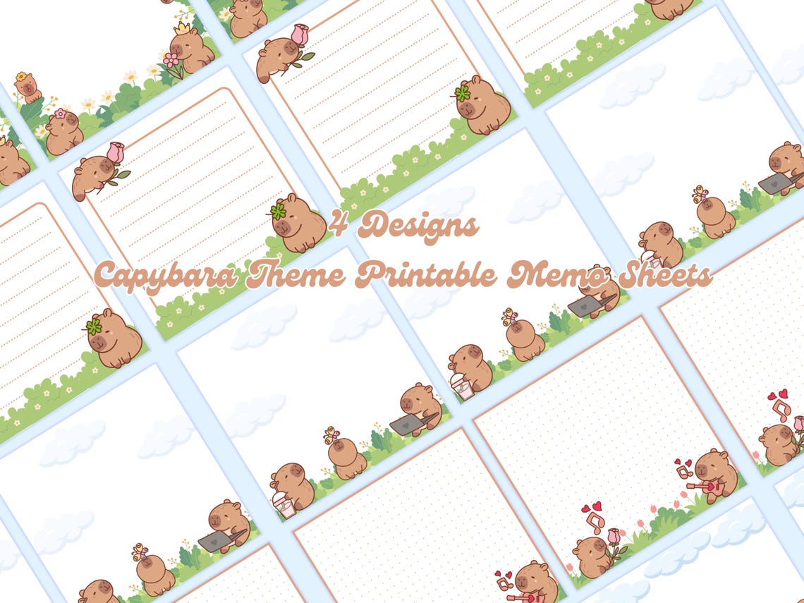 4 Designs Capybara Theme Printable Notepad 3x3 Inch Digital Download ...