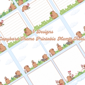 4 Designs Capybara Theme Printable Notepad 3x3 Inch Digital Download ...
