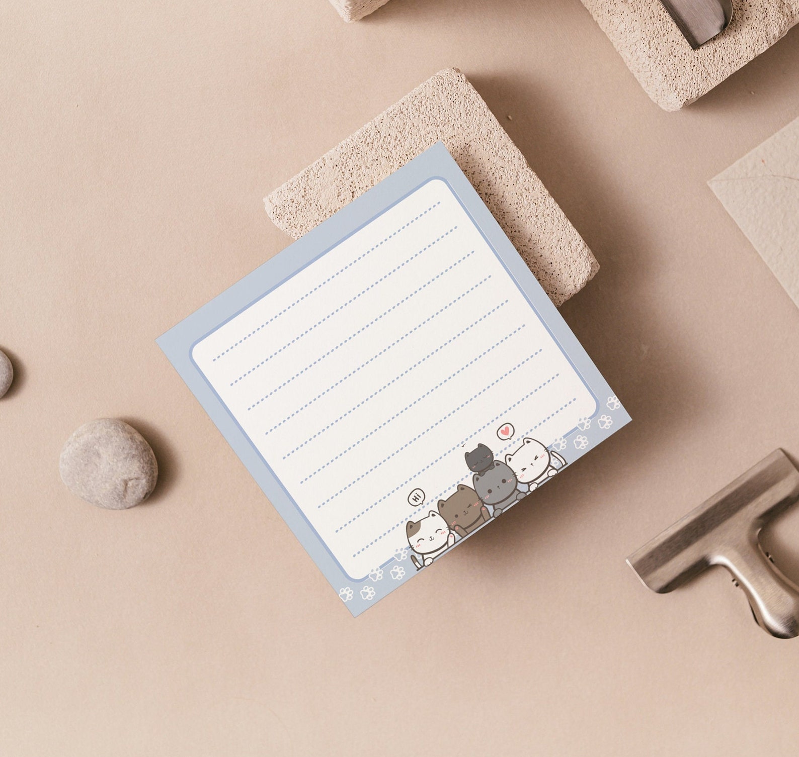 4 Designs Cat Theme Printable Notepad 3x3 Inch Digital Download Memo ...