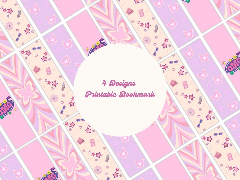 4 Designs Y2K Printable Bookmark Digital Bookmark Download PNG and PDF ...