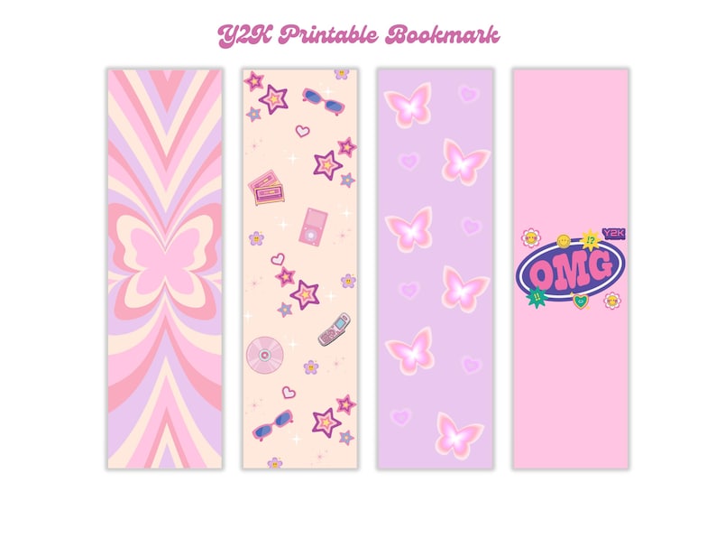 4 Designs Y2K Printable Bookmark Digital Bookmark Download PNG and PDF ...