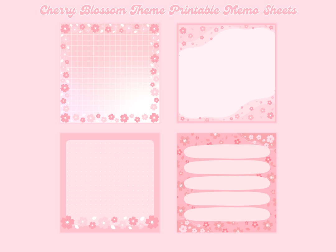 4 Designs Cherry Blossom Theme Printable Notepad 3x3 Inch Digital ...
