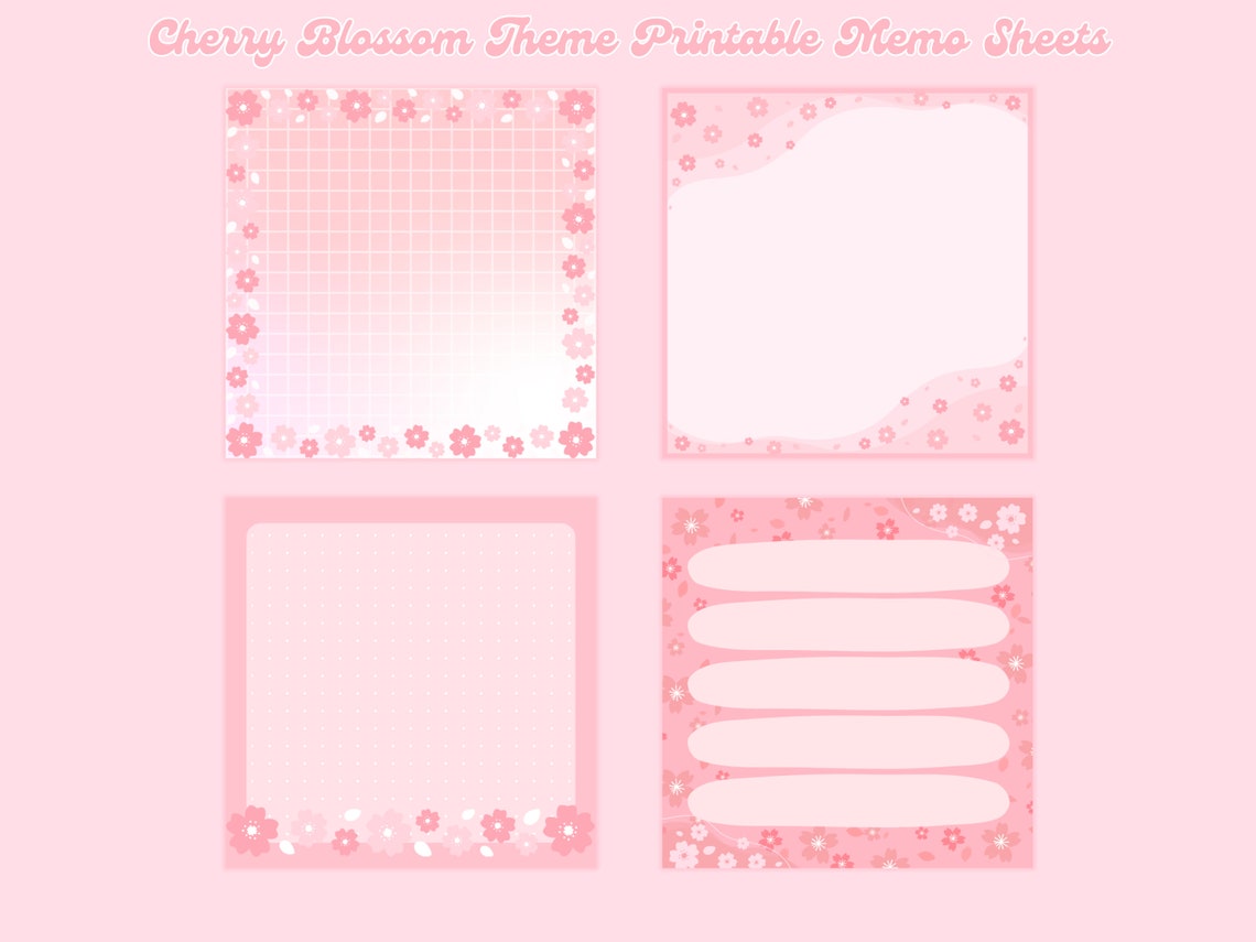 4 Designs Cherry Blossom Theme Printable Notepad 3x3 Inch Digital ...