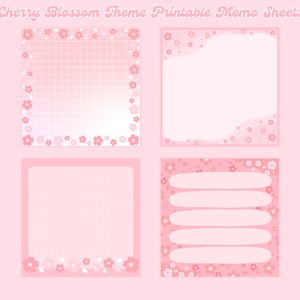 4 Designs Cherry Blossom Theme Printable Notepad 3x3 Inch Digital ...