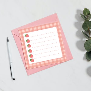 4 Designs Strawberry Theme Printable Notepad 3x3 Inch Digital Download ...