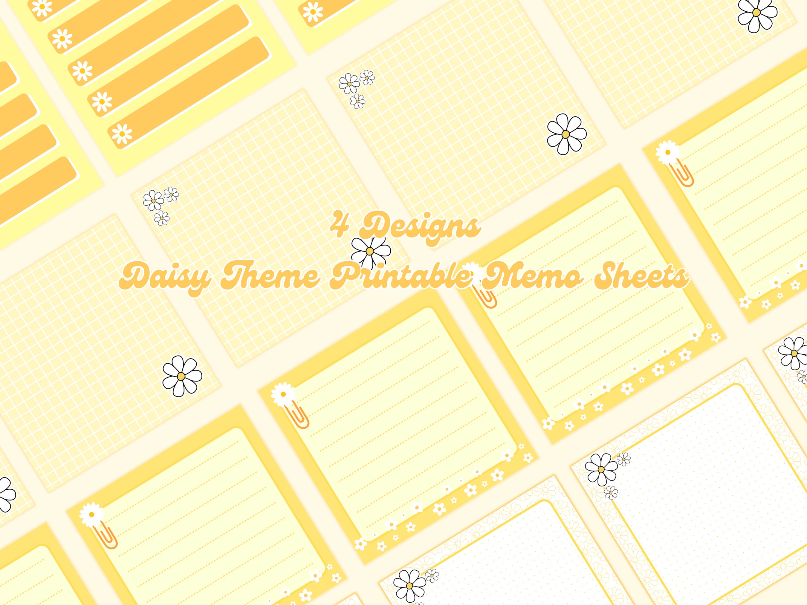 4 Designs Daisy Theme Printable Notepad 3x3 Inch Digital Download Memo ...