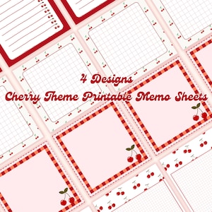 4 Designs Cherry Theme Printable Notepad 3x3 Inch Digital Download Memo ...