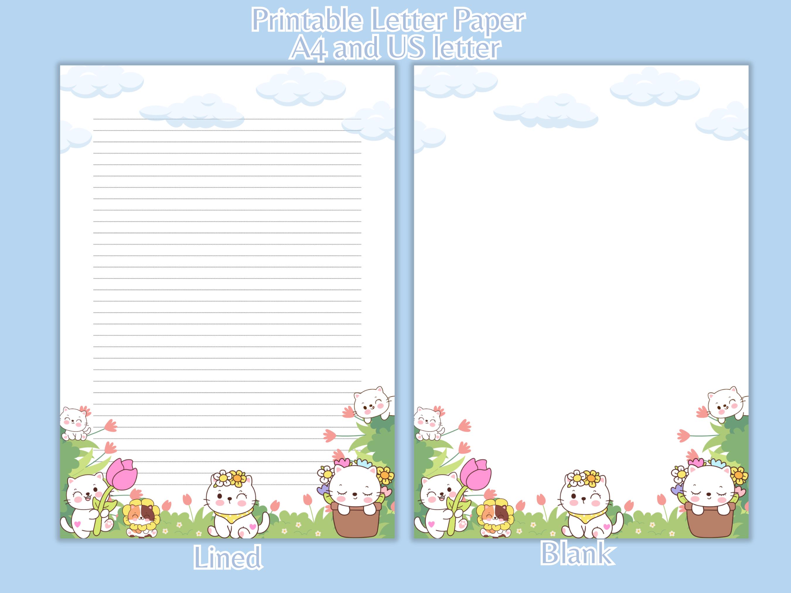 Printable Writing Paper Set Stationery PDF Digital Letter Paper Lined ...