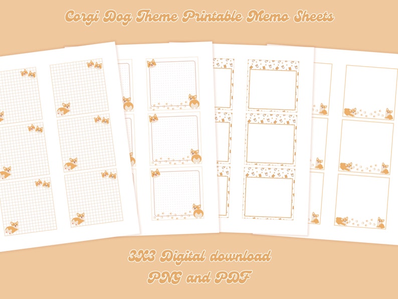 4 Designs Corgi Dog Theme Printable Notepad 3x3 Inch Digital Download ...