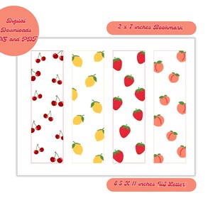 4 Designs Cherry Lemon Strawberry Peach Printable Bookmark Digital ...