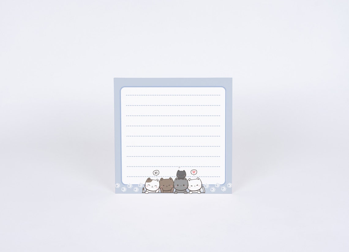 4 Designs Cat Theme Printable Notepad 3x3 Inch Digital Download Memo ...