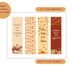 4 Designs Autumn Fall Printable Bookmark Digital Bookmark Download PNG ...