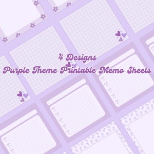 4 Designs Purple Theme Printable Notepad 3x3 Inch Digital Download Memo ...