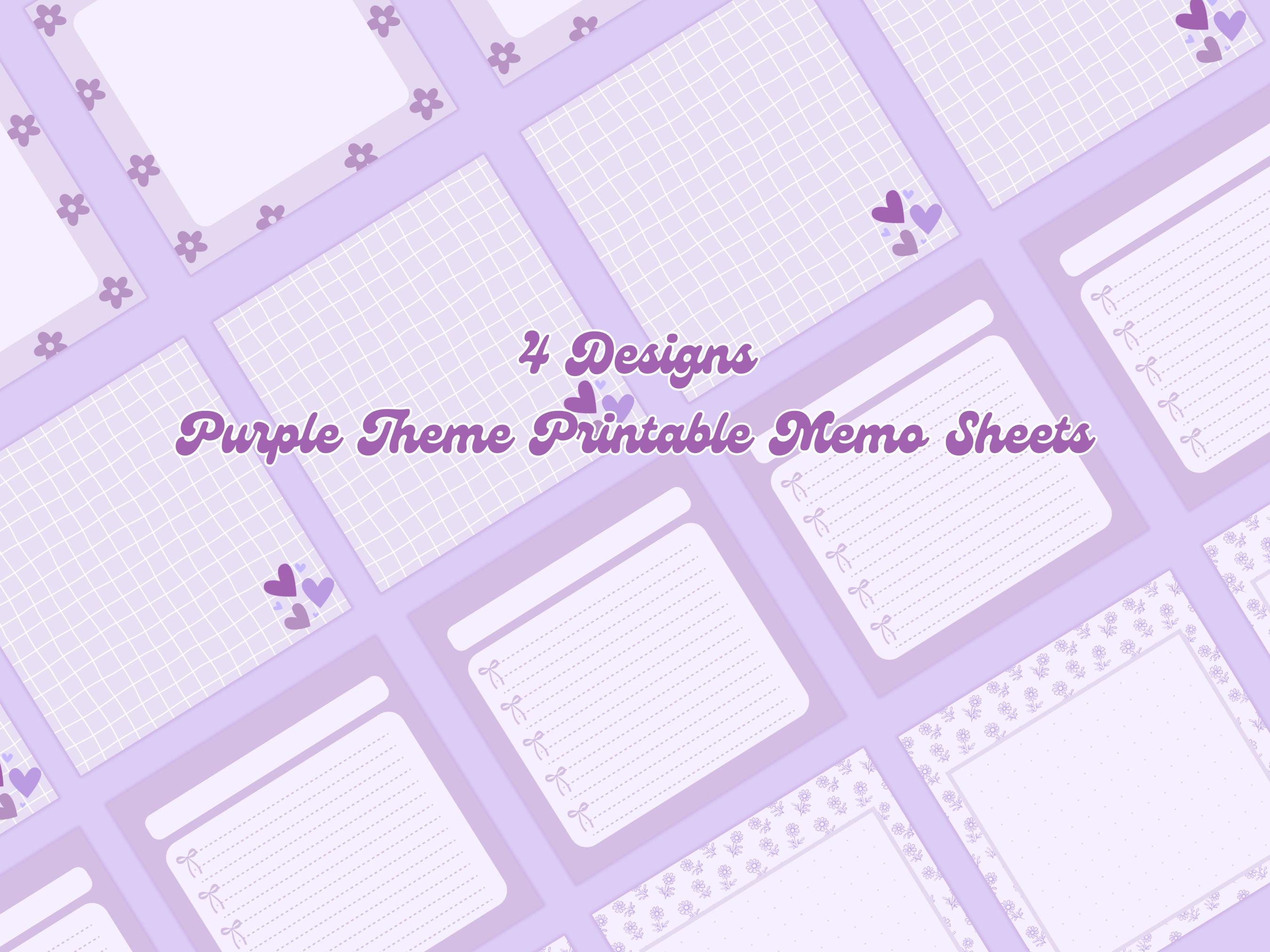 4 Designs Purple Theme Printable Notepad 3x3 Inch Digital Download Memo ...