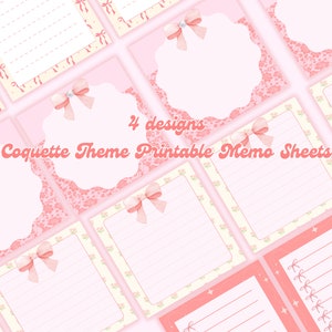 4 Designs Coquette Theme Printable Notepad Cute Stationery Digital Note ...