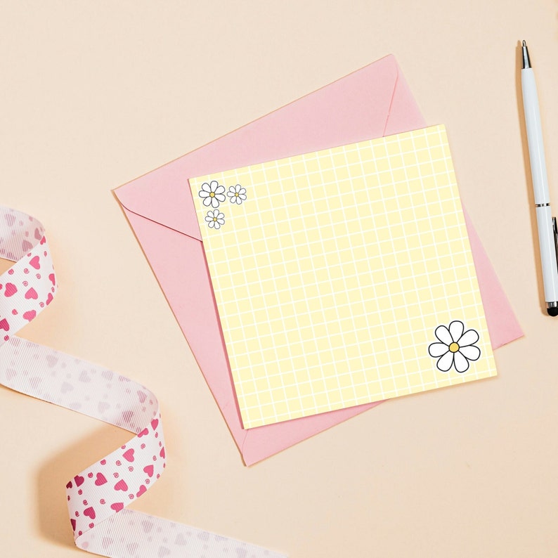 4 Designs Daisy Theme Printable Notepad 3x3 Inch Digital Download Memo ...