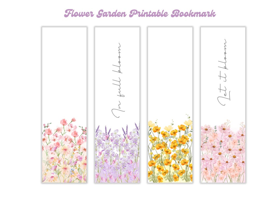 4 Designs Flower Garden Printable Bookmark Digital Bookmark Download ...