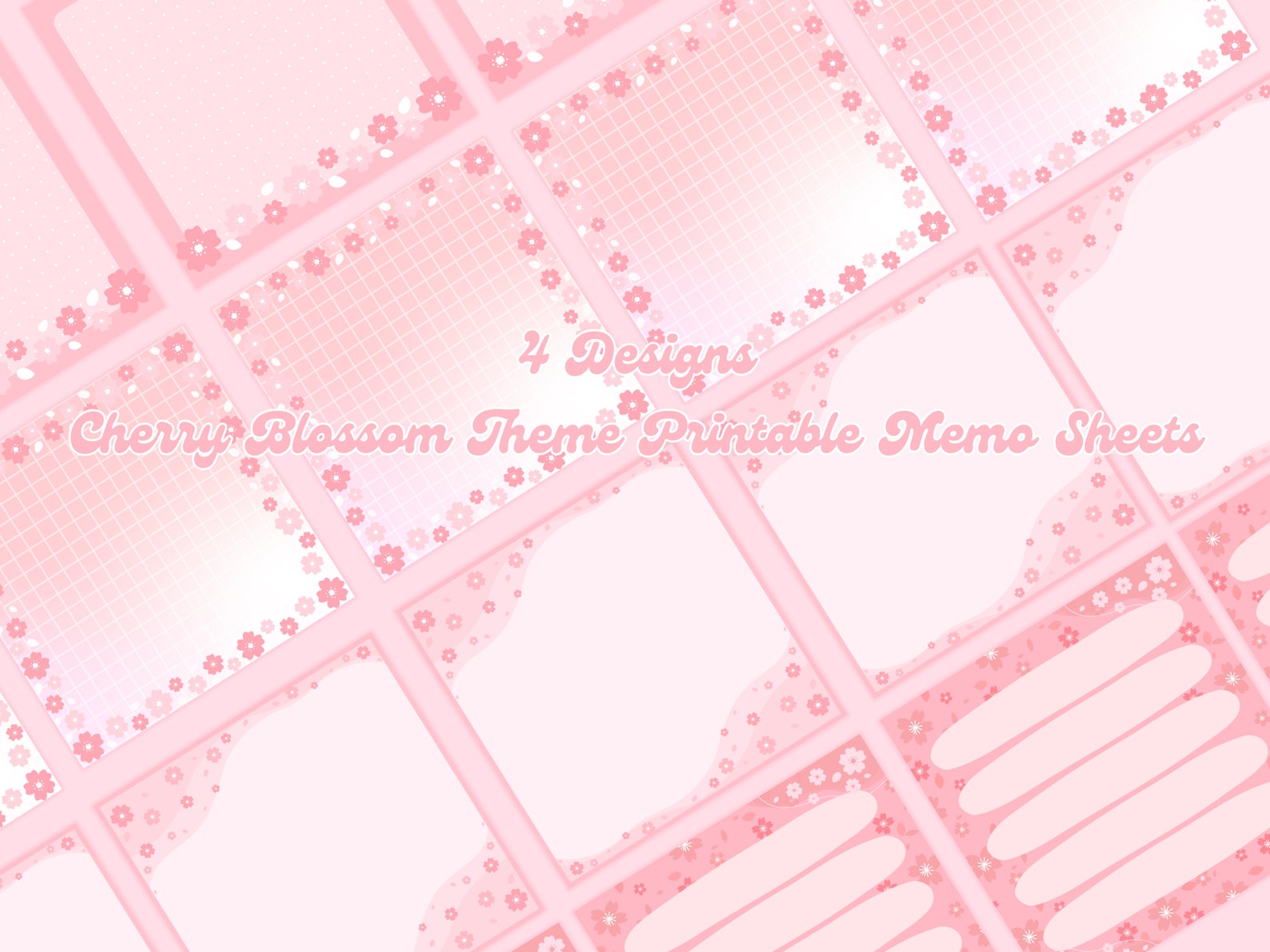 4 Designs Cherry Blossom Theme Printable Notepad 3x3 Inch Digital ...