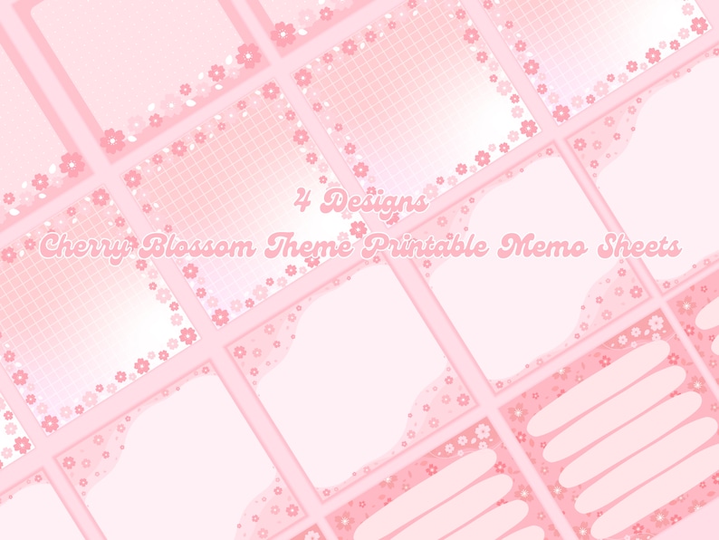 4 Designs Cherry Blossom Theme Printable Notepad 3x3 Inch Digital ...