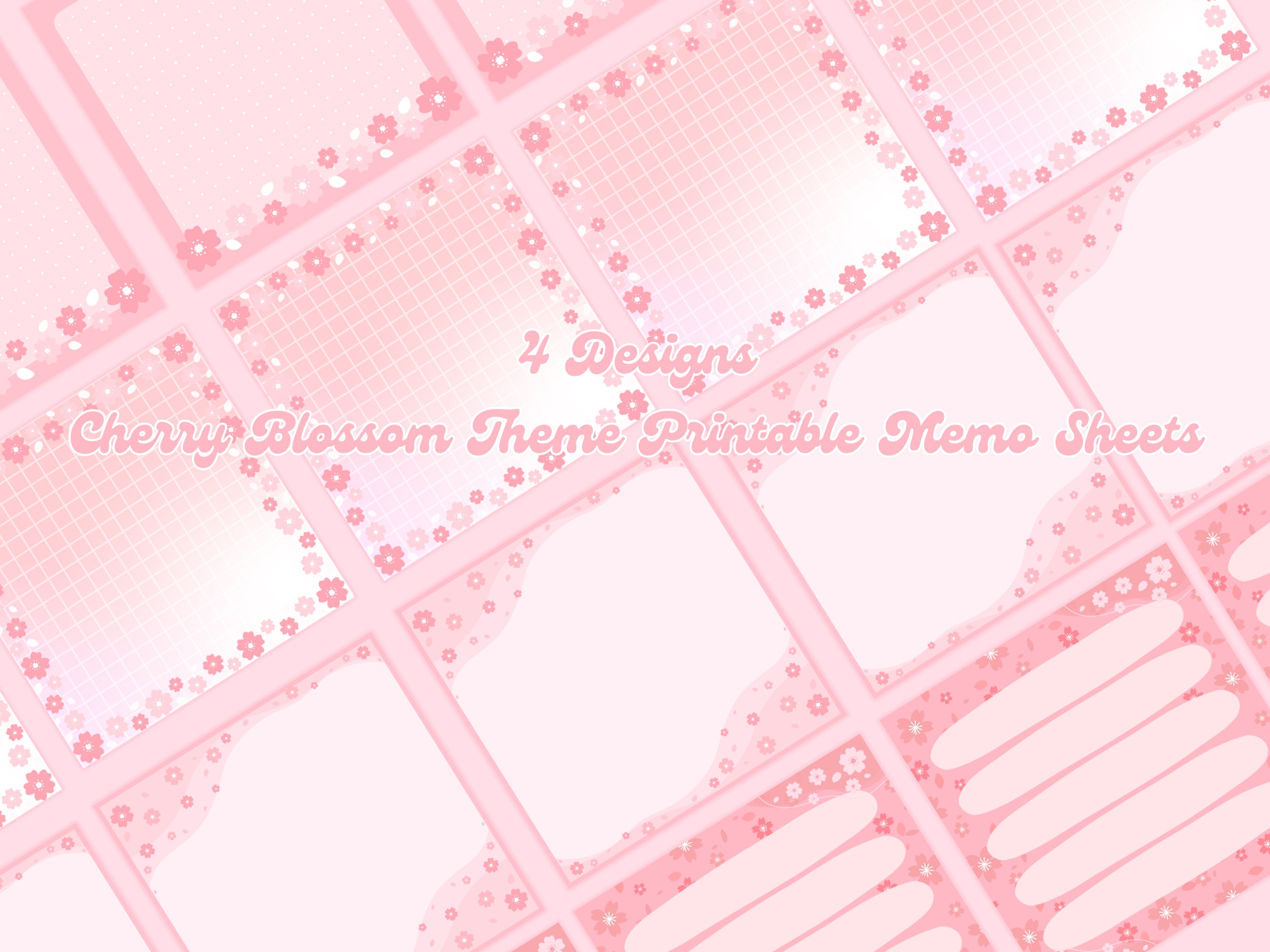 4 Designs Cherry Blossom Theme Printable Notepad 3x3 Inch Digital ...