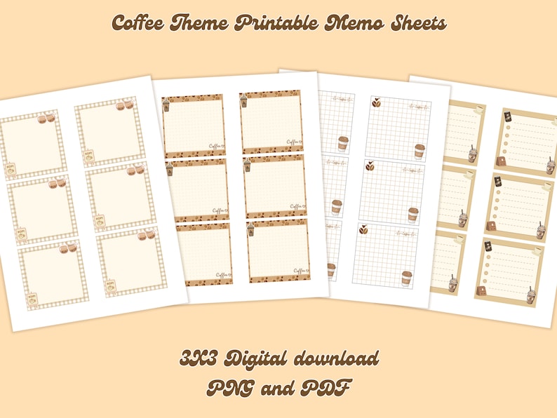 4 Designs Coffee Theme Printable Notepad 3x3 Inch Digital Download Memo ...