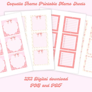 4 Designs Coquette Theme Printable Notepad Cute Stationery Digital Note ...