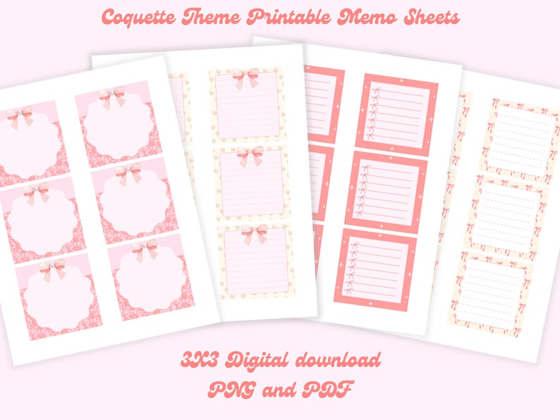 4 Designs Coquette Theme Printable Notepad Cute Stationery Digital Note ...
