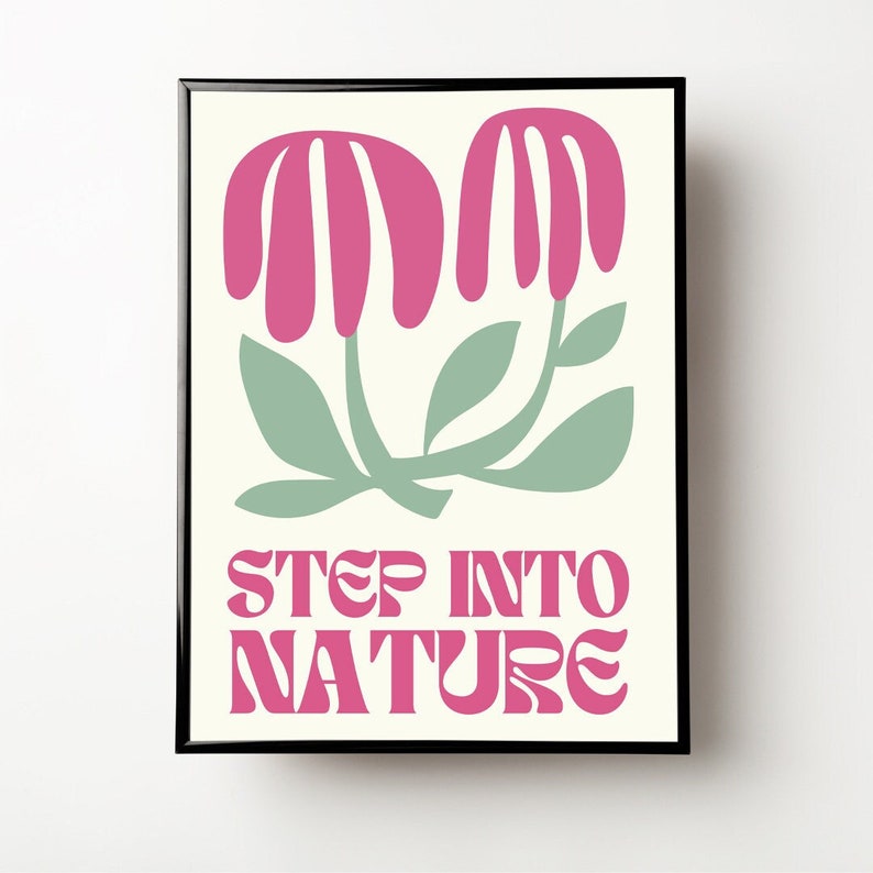 Vintage Pink Step Into Nature Printable Poster Digital Print Download ...