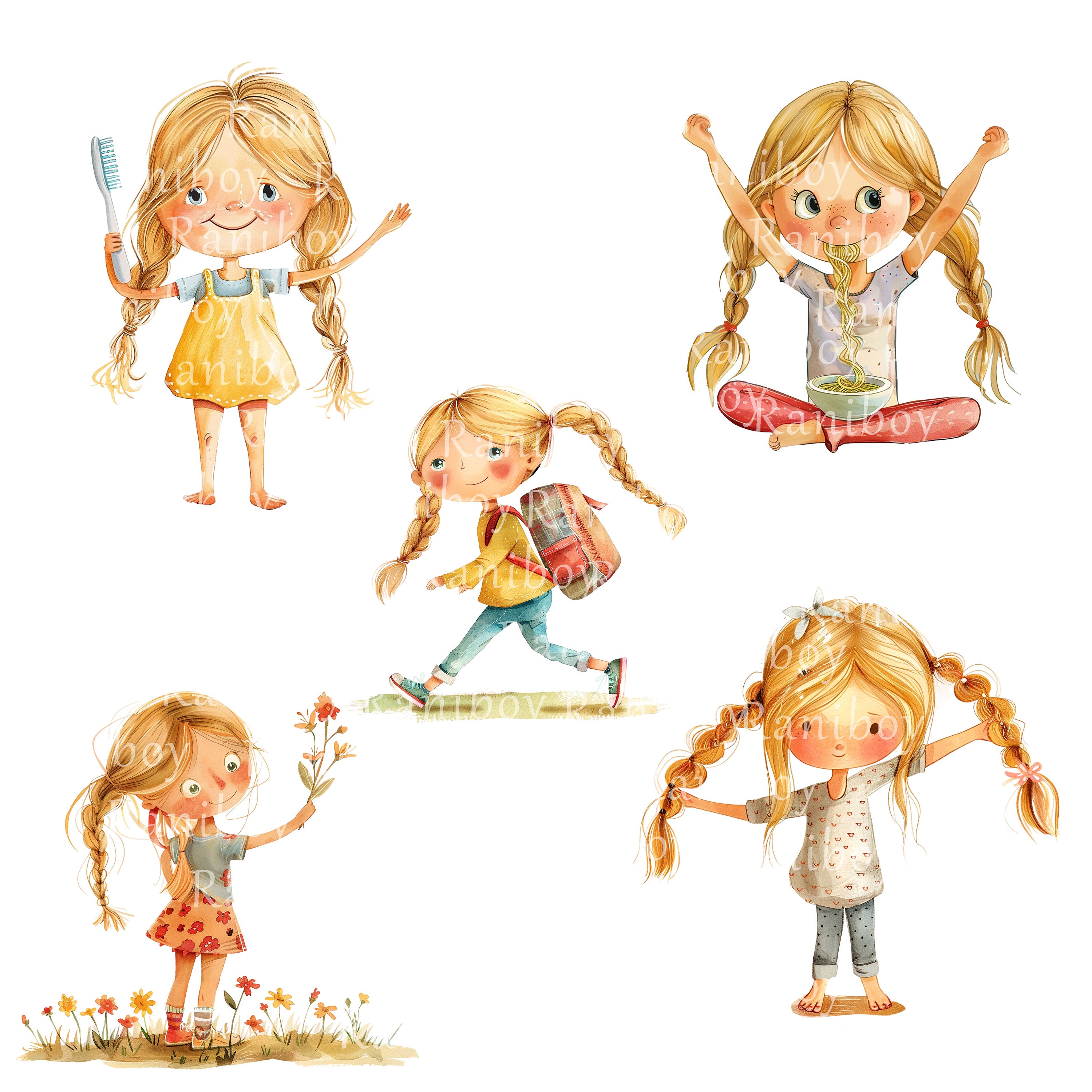 Girl, Daily Routine, 20 Digital Cute Girls Clipart, PNG Transparent ...