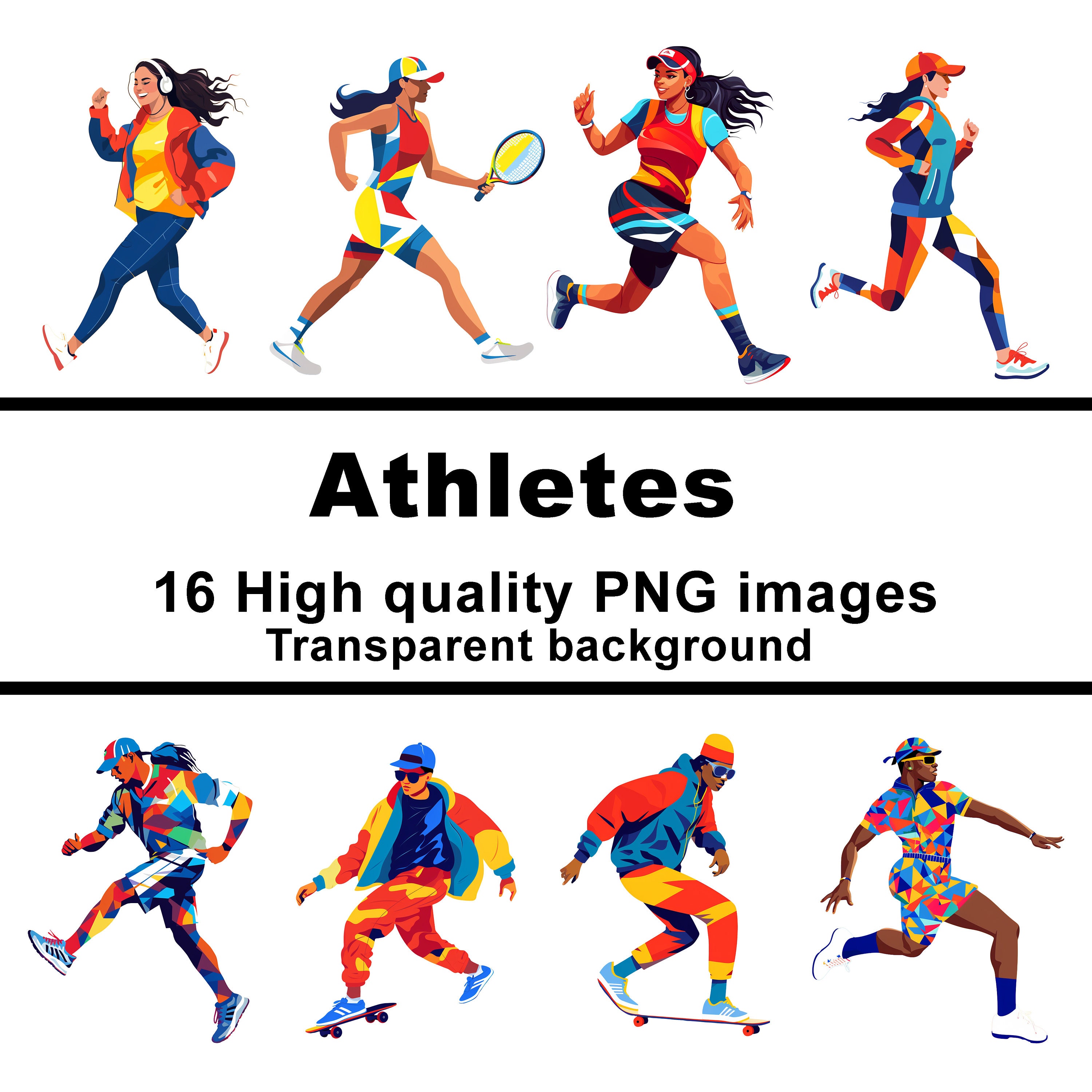 Athletes, 16 Sportsman Clip Art, High Quality 300 Dpi Prints, PNG ...