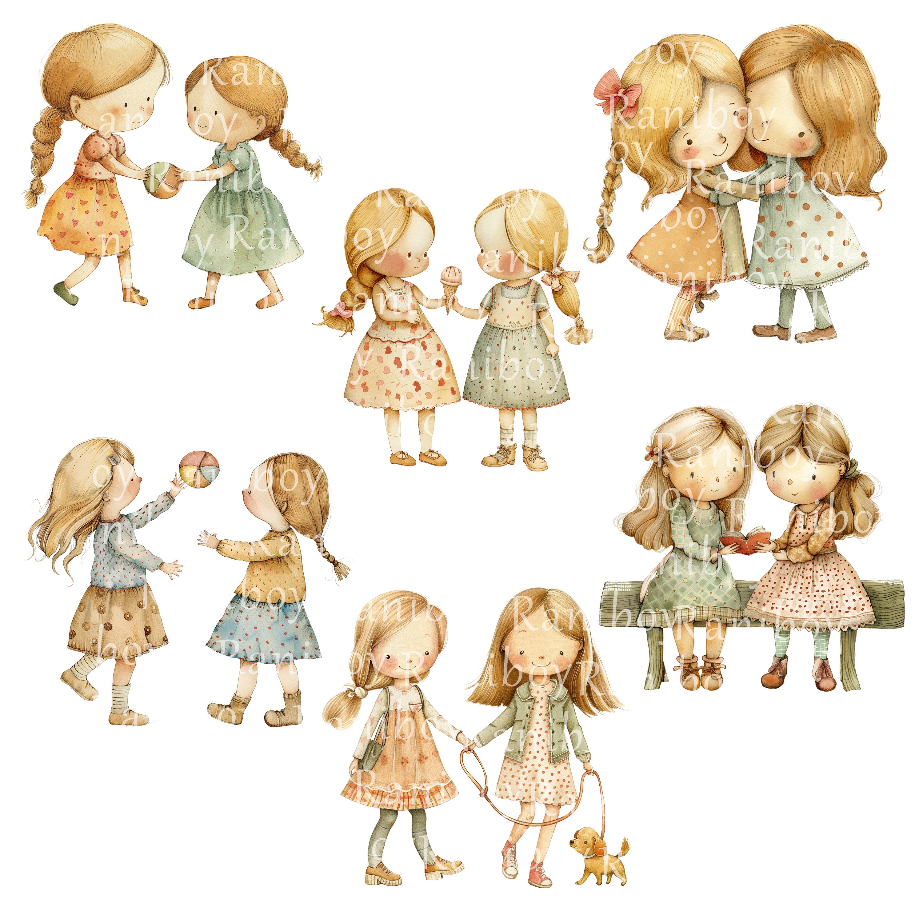 Best Friends Clipart, Best Friends Forever Clipart, Girls, 18 PNG Files ...