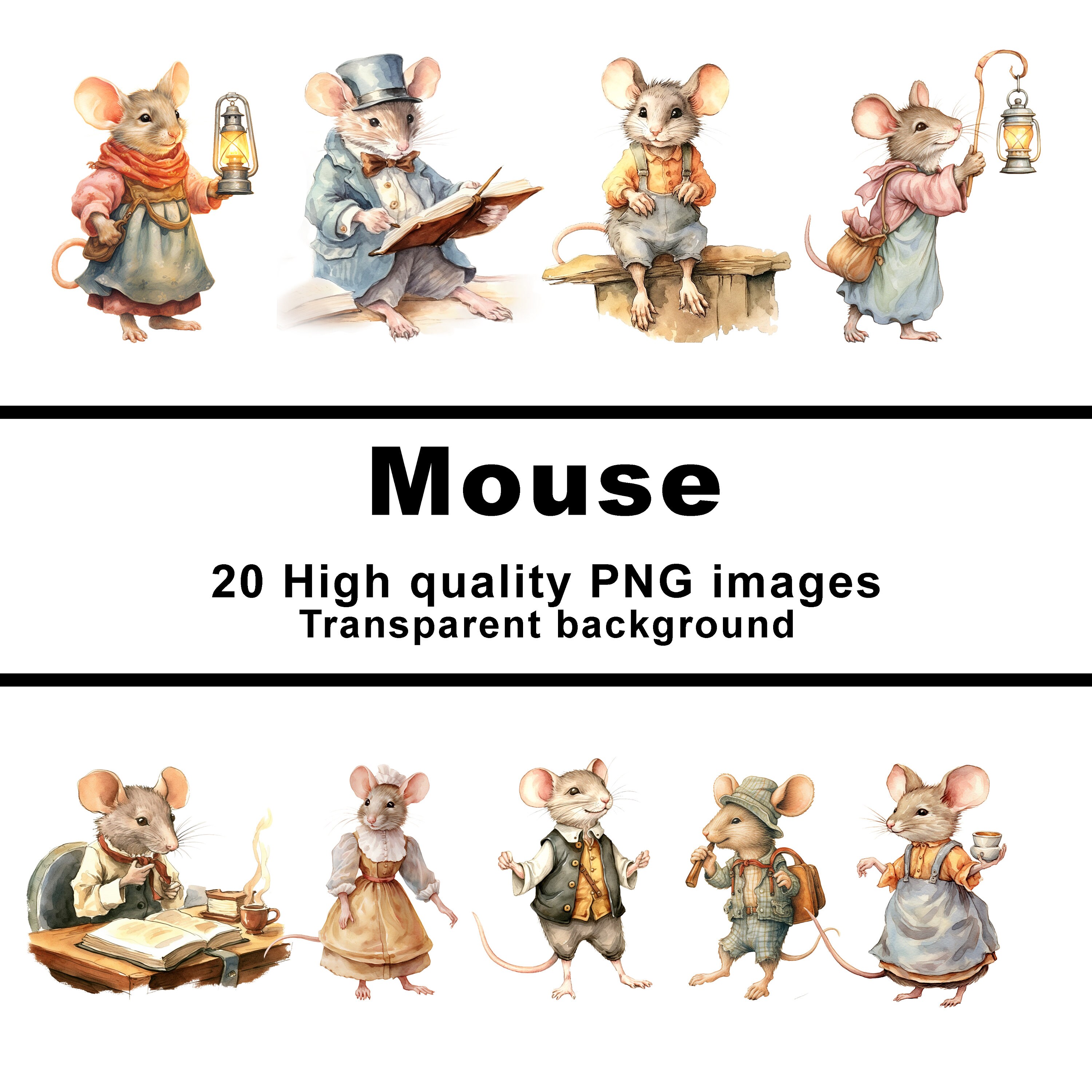 Mouse, 20 Book Characters Clipart, Rats, Mice Book Story Digital, PNG ...