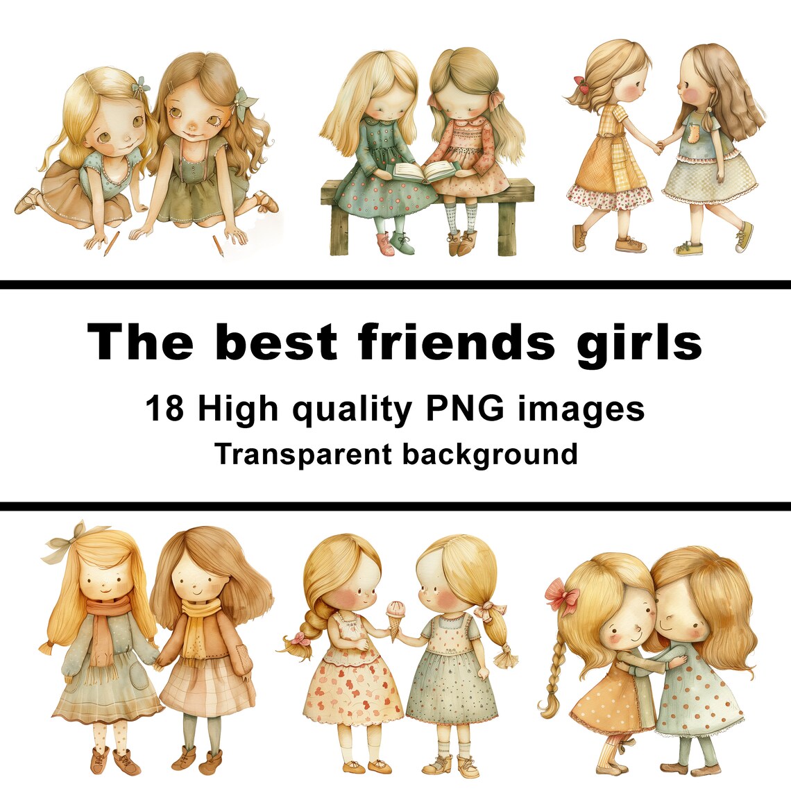 Best Friends Clipart, Best Friends Forever Clipart, Girls, 18 PNG Files ...