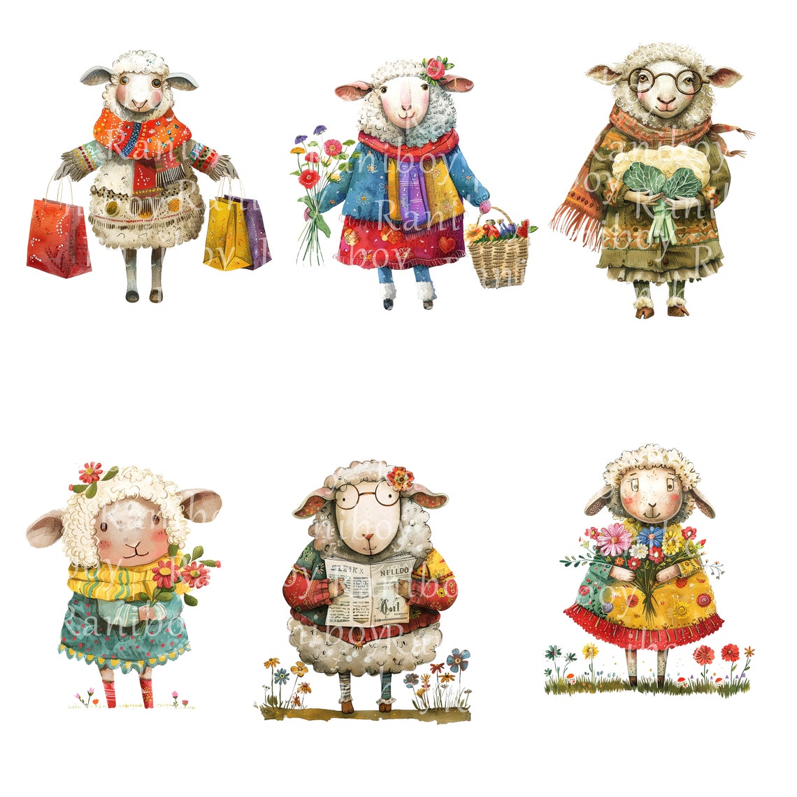 Sheep Clipart, 18 Digital Farm Animals Clipart, PNG Transparent ...