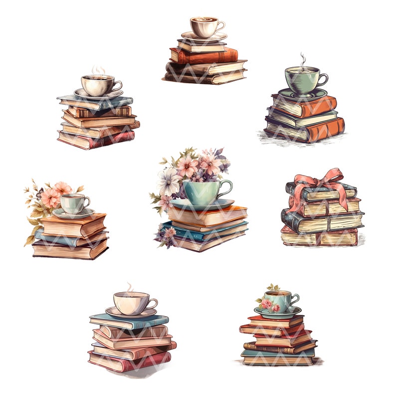 16 Books Clipart, Book Lovers Digital Downloads, PNG Illustrations ...