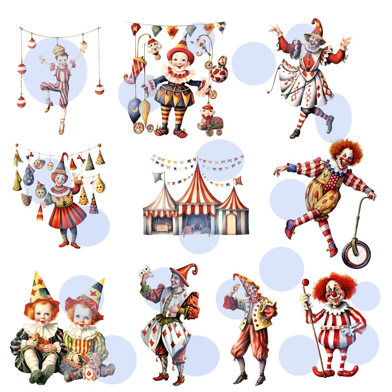 Clowns From Circus 20 Digital Clip Art, Circus PNG Downloads ...