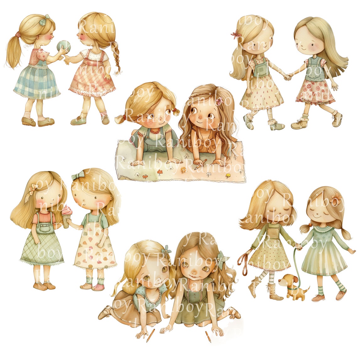 Best Friends Clipart, Best Friends Forever Clipart, Girls, 18 PNG Files ...