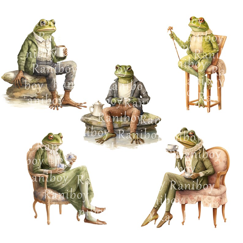 Vintage Frogs, Cartoon Frogs, 22 PNG Files Transparent Background ...
