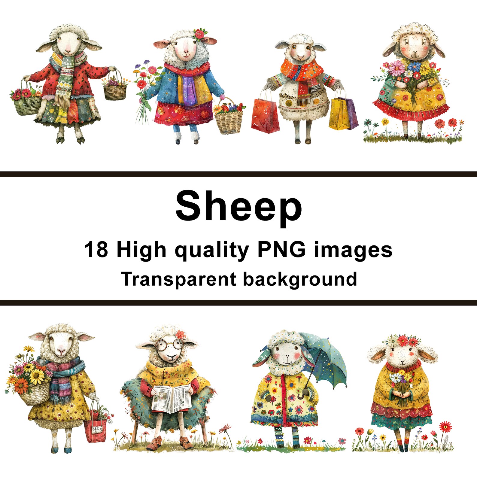 Sheep Clipart, 18 Digital Farm Animals Clipart, PNG Transparent ...