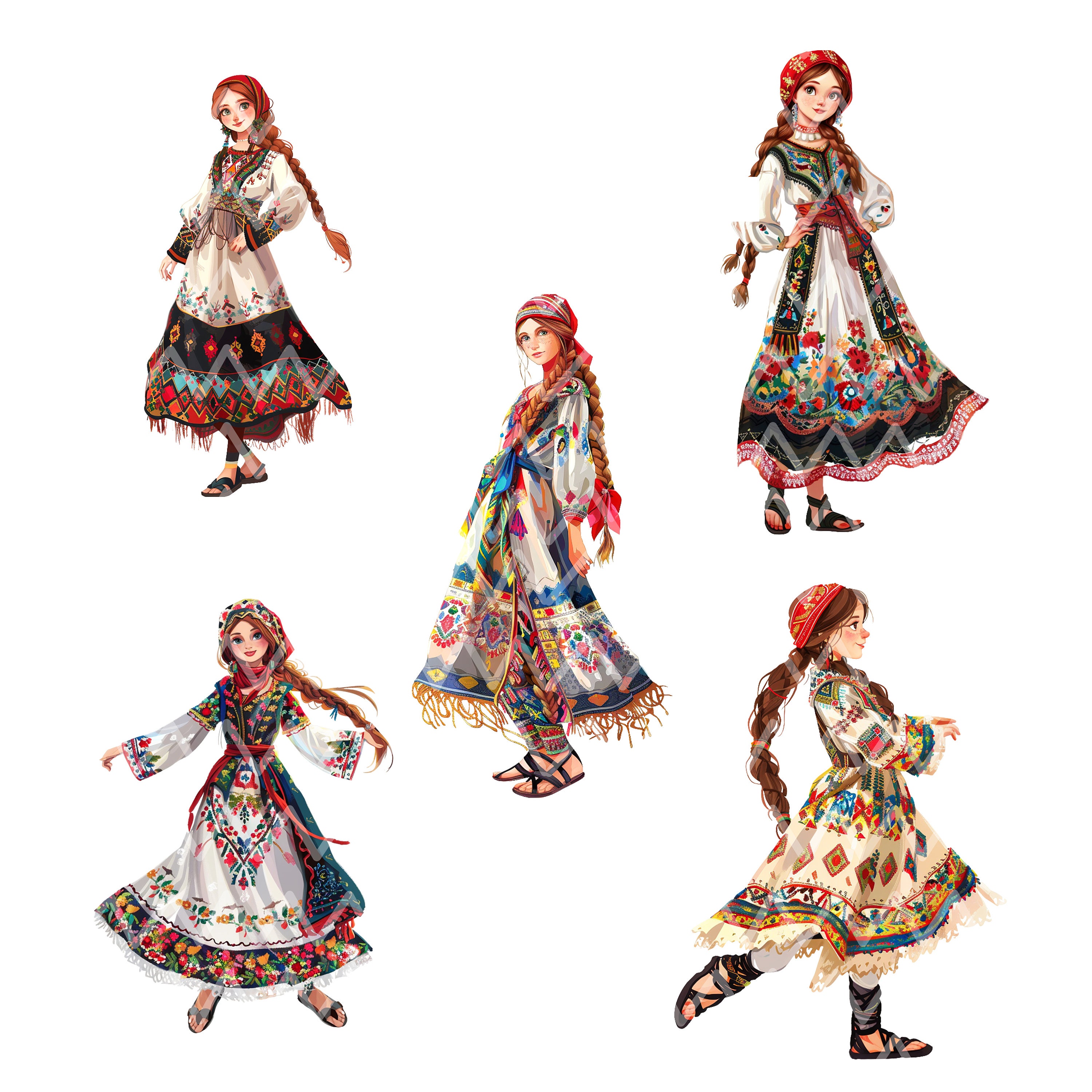 Slavic Girls, 18 Digital Slavic Folk Clipart, PNG Transparent ...