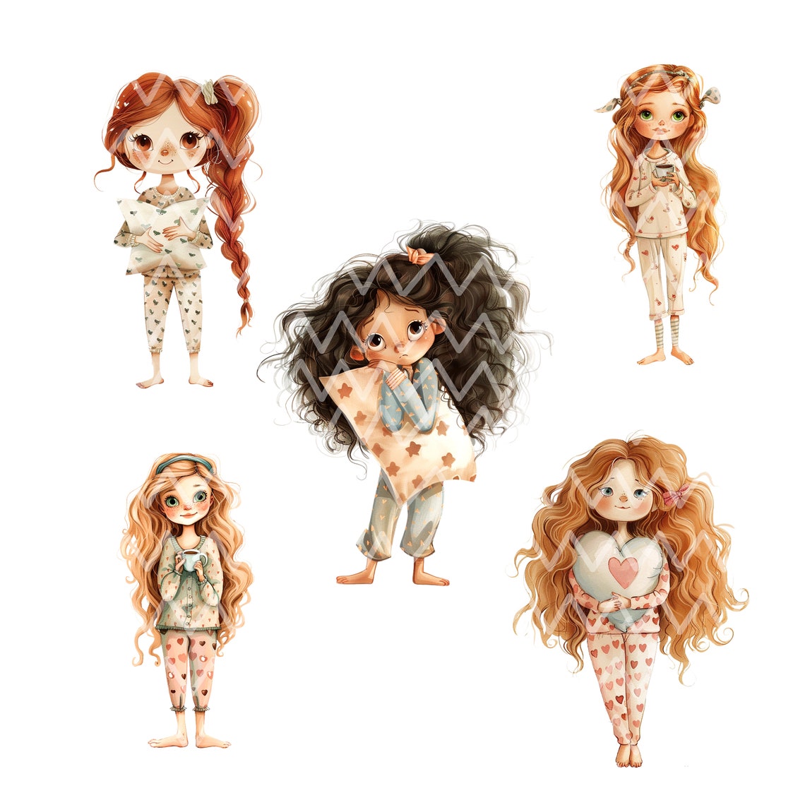 Girls in Pajamas, 20 Digital Cute Girls Clipart, Pyjama Party, PNG ...