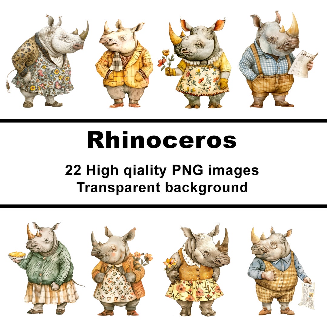 Rhinoceros Clipart, 22 Nursery PNG File, Transparent Background ...
