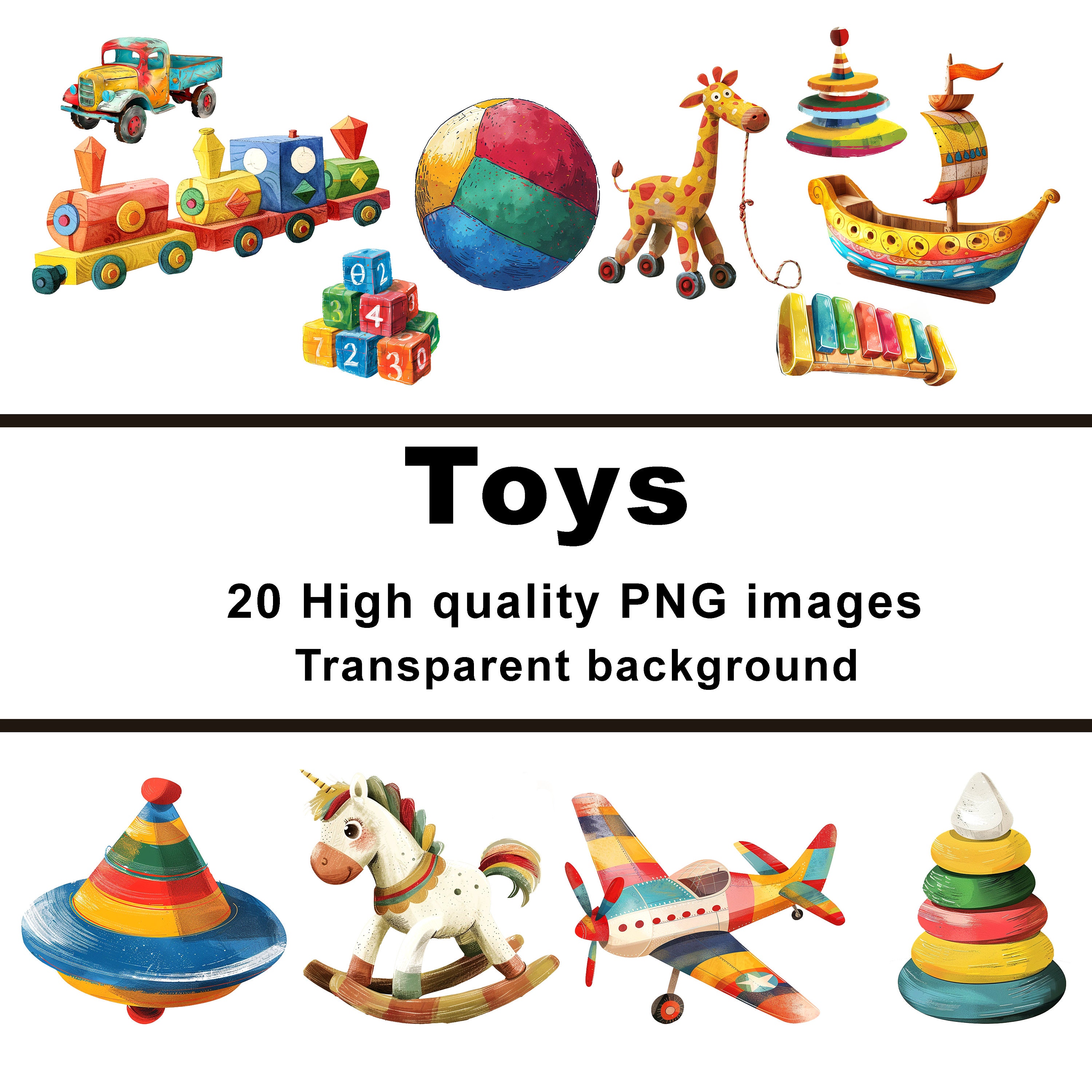Toys, 20 Watercolour Kid's Toys Cclipart, PNG Transparent Background ...