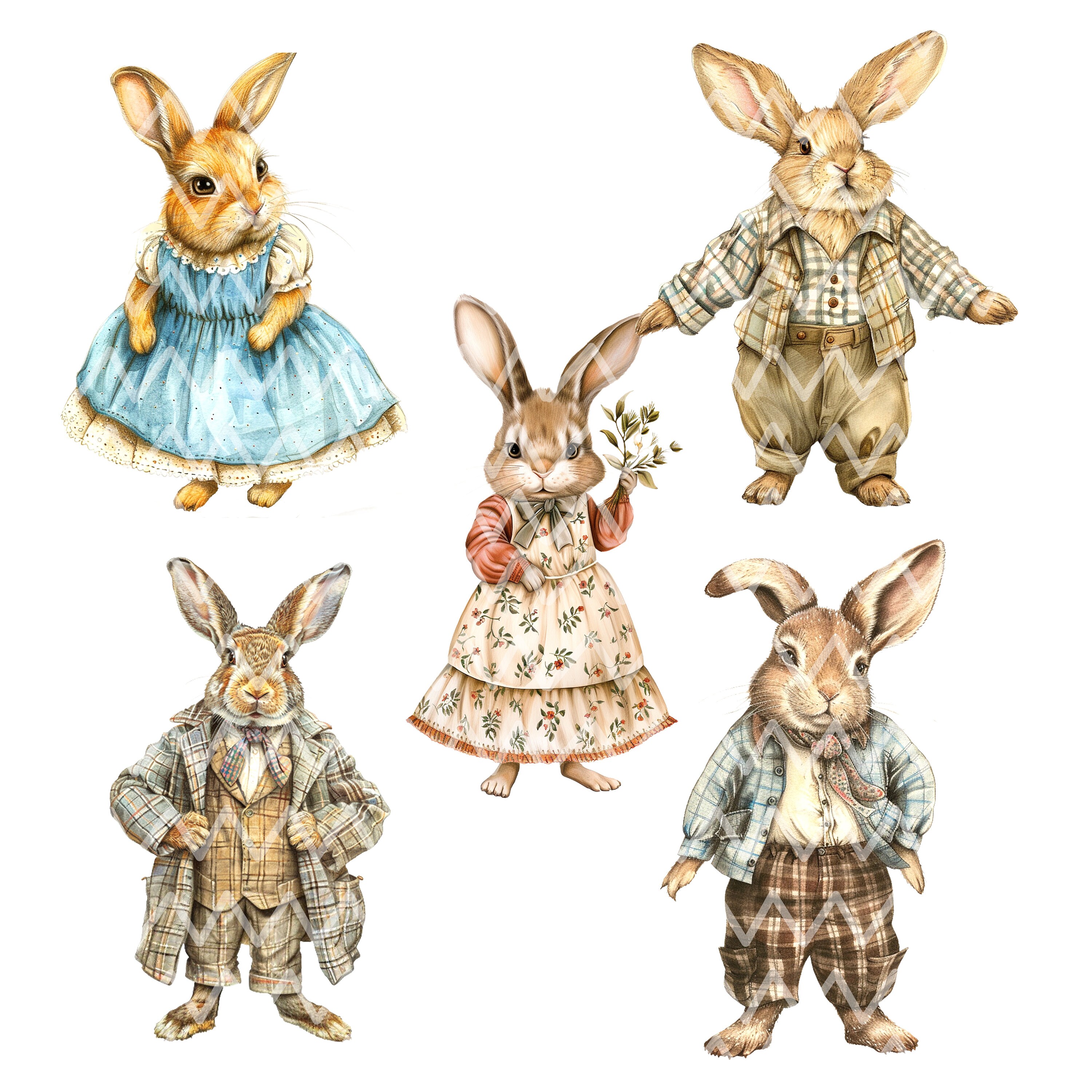 Easter Bunnies, 20 Vintage Rabbits Clip Art, PNG Transparent Background ...
