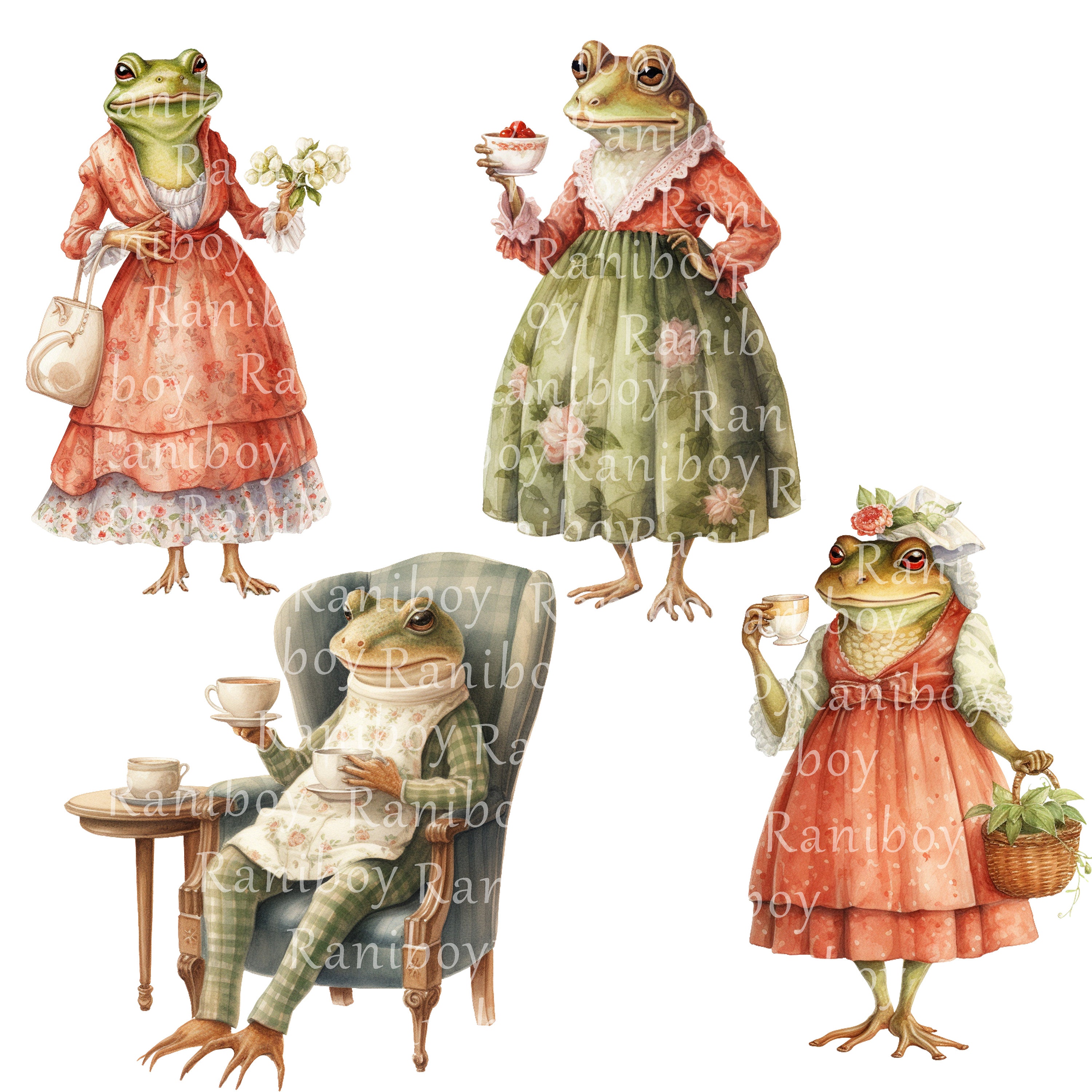 Vintage Frogs, Cartoon Frogs, 22 PNG Files Transparent Background ...
