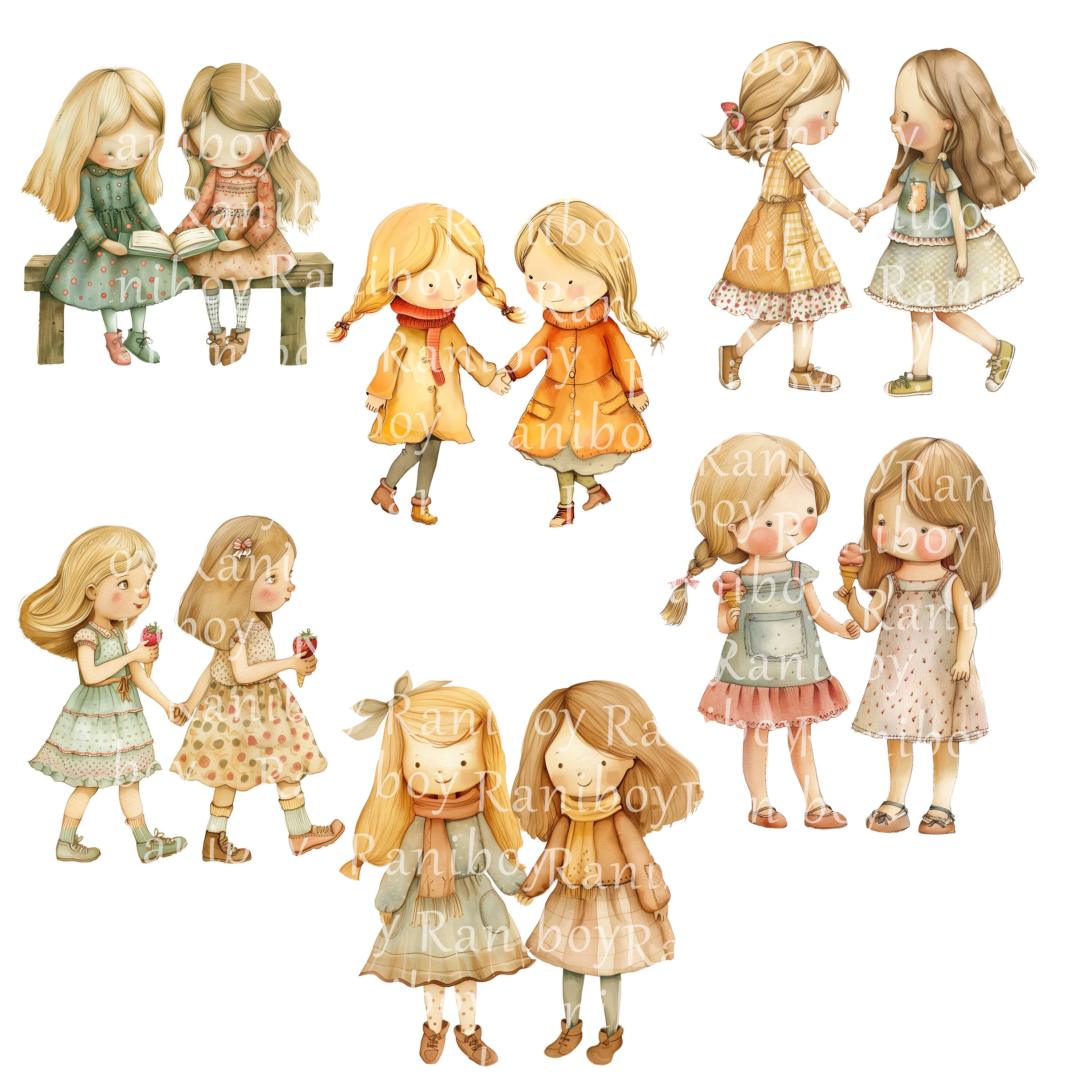 Best Friends Clipart, Best Friends Forever Clipart, Girls, 18 PNG Files ...