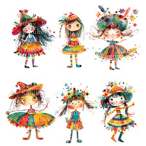Whimsical Girls, Cartoon Girls Clipart, 16 PNG Files, Transparent ...
