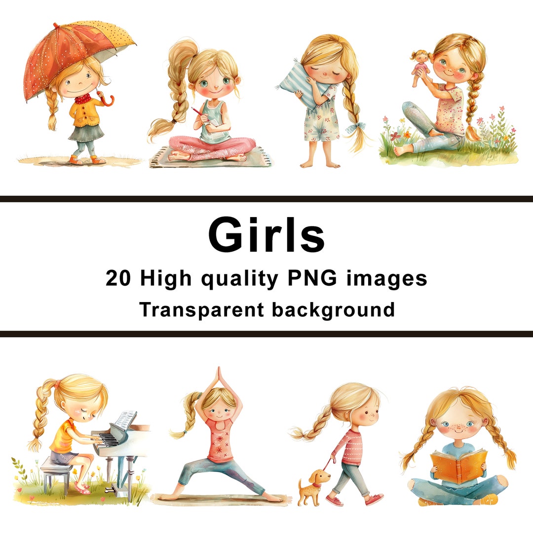 Girl, Daily Routine, 20 Digital Cute Girls Clipart, PNG Transparent ...